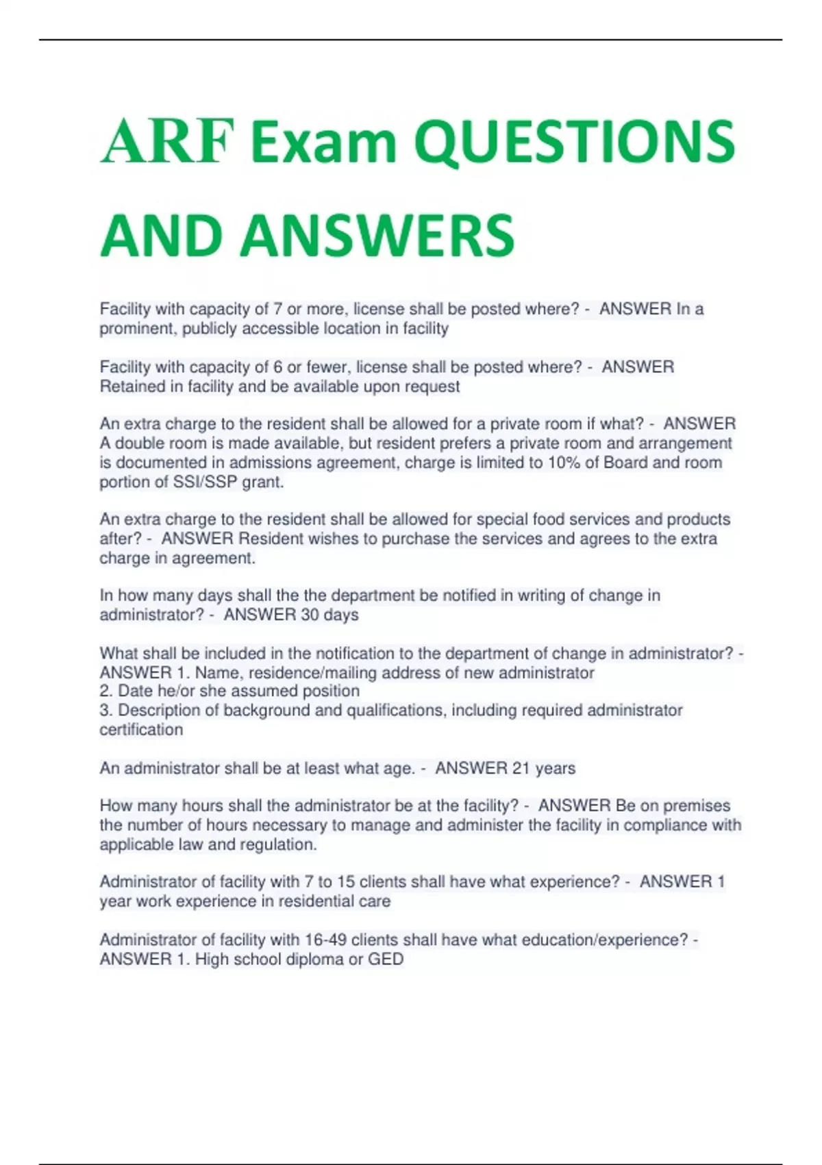 BUNDLE FOR ARF FINAL TEST QUESTIONS AND CORRECT ANSWERS LATEST UPDATE ...