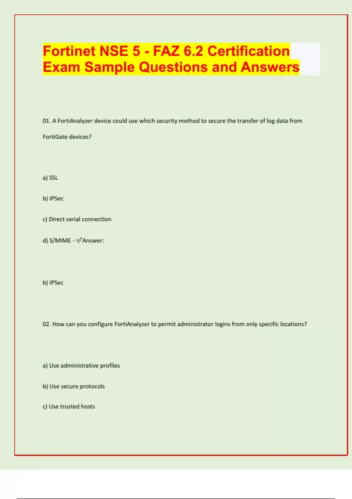 Fortinet NSE 5 - FAZ 6.2 Certification Exam Sample Questions and ...