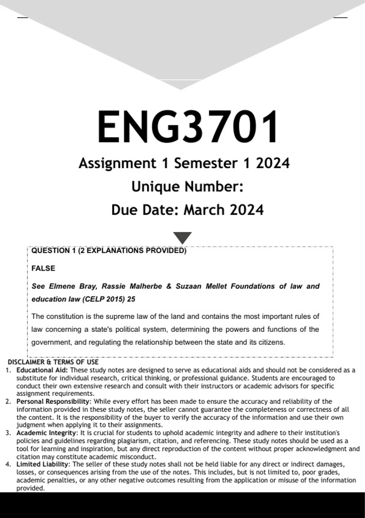 EDL3703 Assignment 1 (ANSWERS) Semester 1 2024 - DISTINCTION GUARANTEED ...
