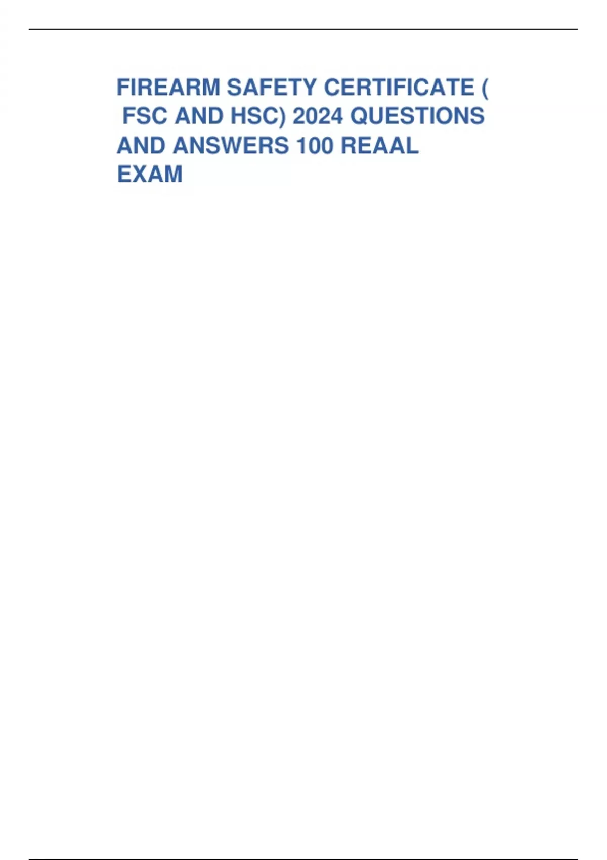 2024 FIREARM SAFETY CERTIFICATE (FSC AND HSC ) LATEST UPDATED REAL EXAM ...