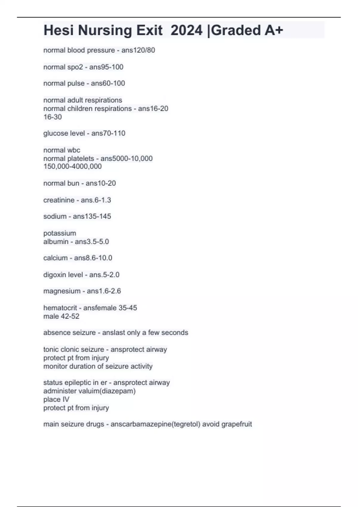 Hesi Nursing Exit 2024 |Graded A+ - Hesi Nursing . - Stuvia US