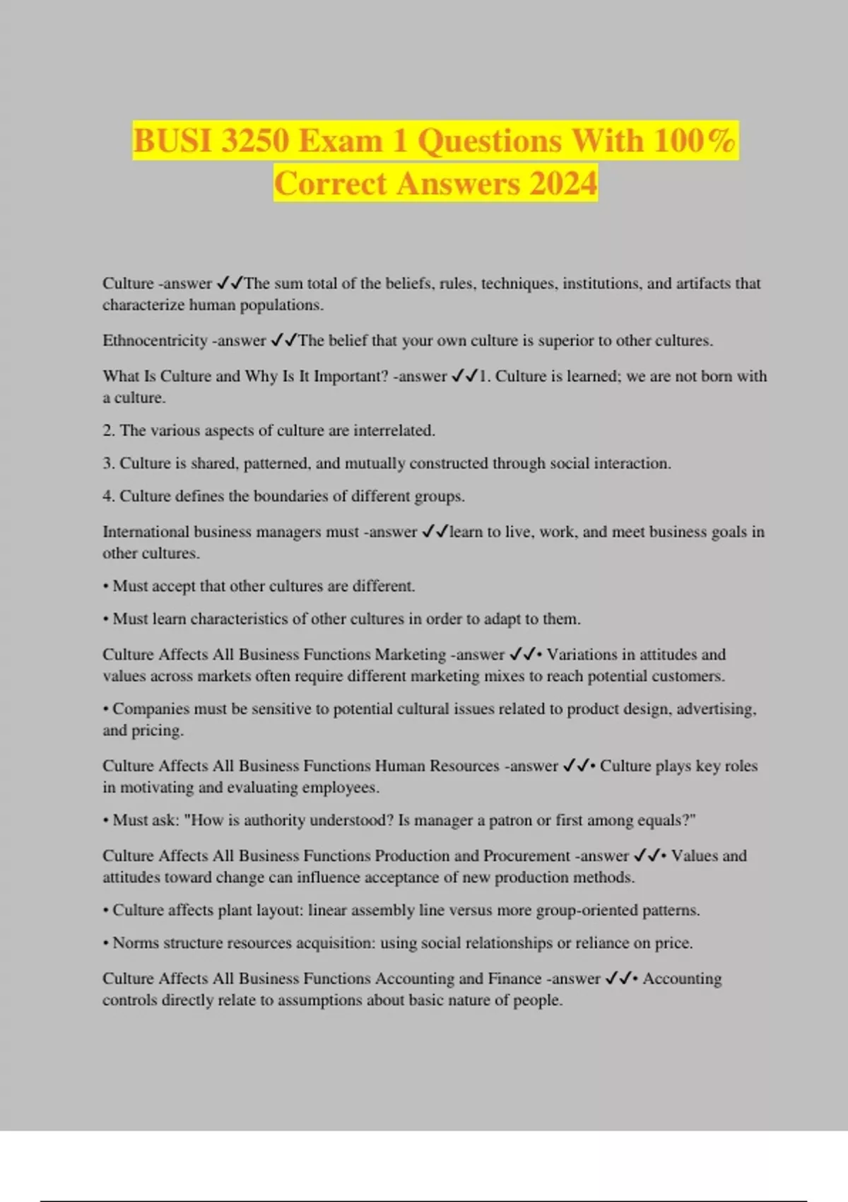 BUSI 3250 Exam 1 Questions With 100% Correct Answers 2024 - BUSI 3250 ...