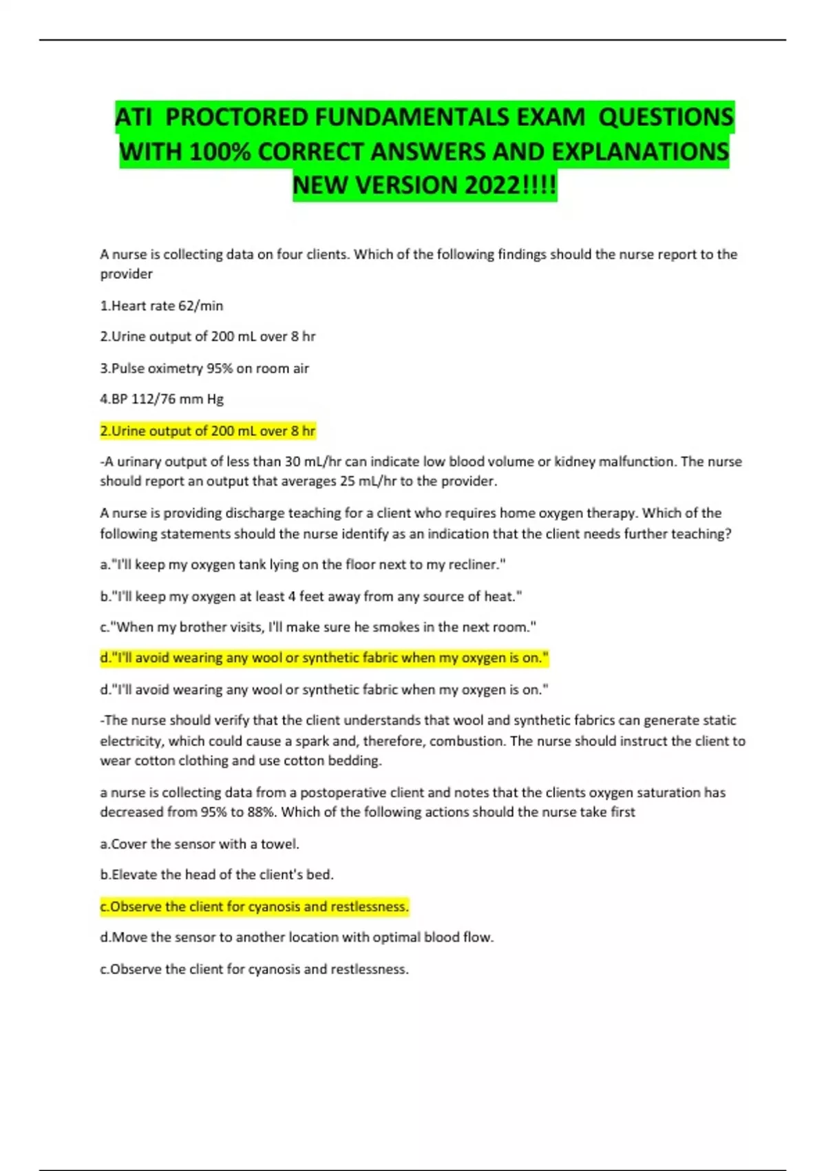 ATI PROCTORED FUNDAMENTALS EXAM QUESTIONS WITH 100% CORRECT ANSWERS AND ...
