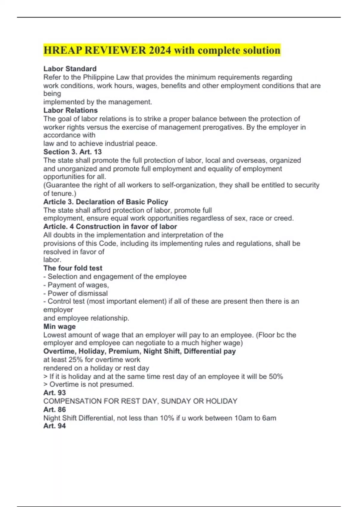 HREAP REVIEWER 2024 with complete solution - CHRA - Stuvia US