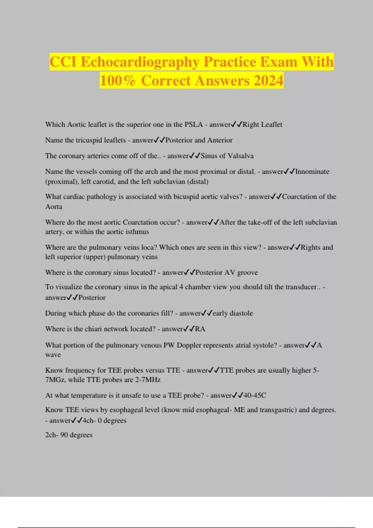 CCI Echocardiography Practice Exam With 100% Correct Answers 2024 - CCI ...