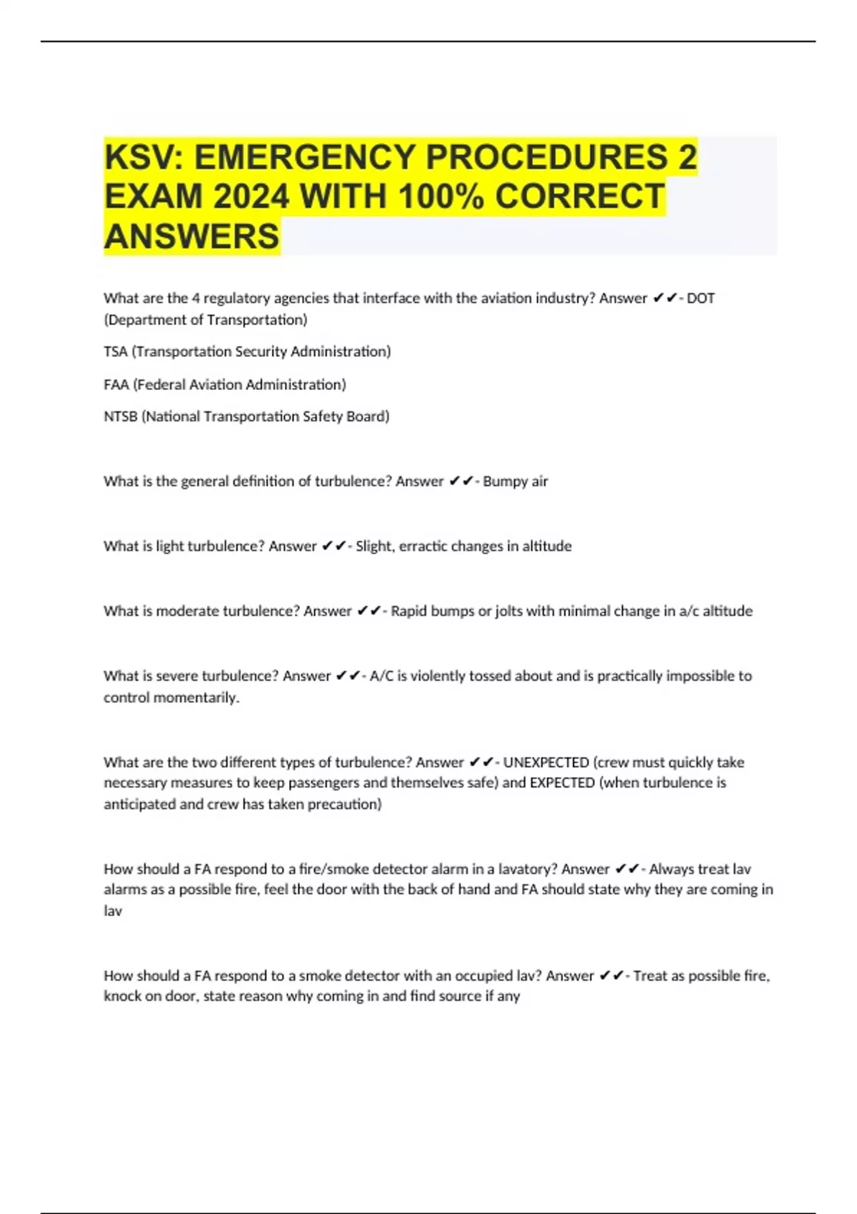 KSV: EMERGENCY PROCEDURES 2 EXAM 2024 WITH 100% CORRECT ANSWERS - KSV ...