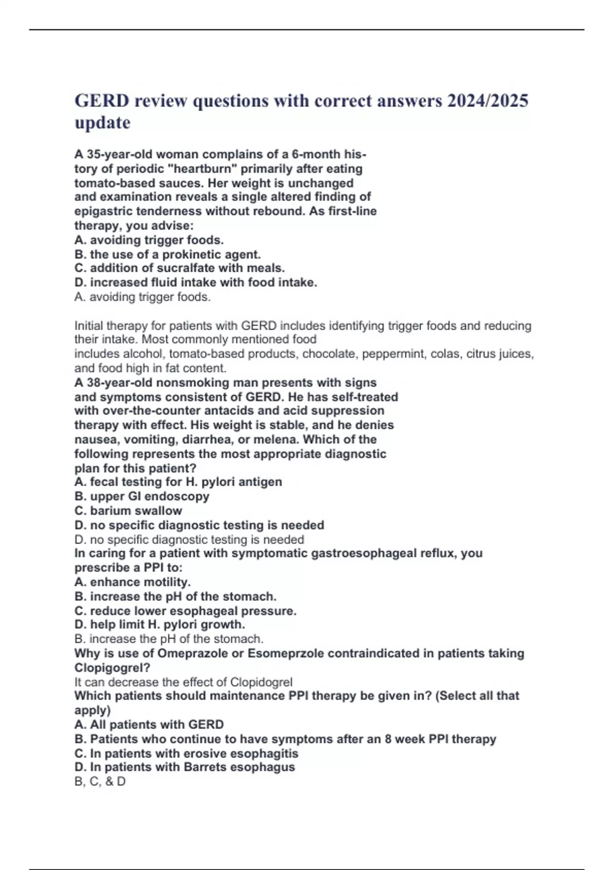GERD review questions with correct answers 2024/2025 update - GERD ...
