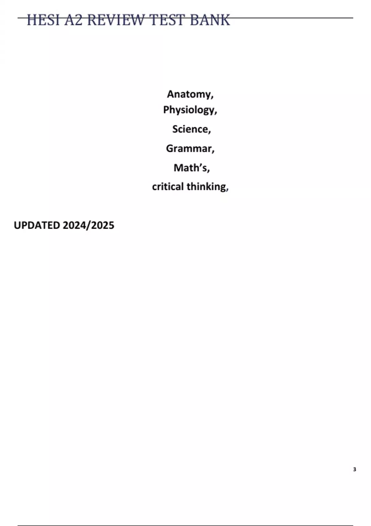 HESI A2 REVIEW TEST BANK Anatomy and Physiology, Science, Grammar ...