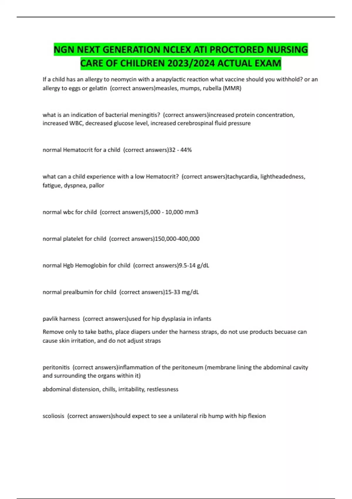 NGN NEXT GENERATION NCLEX ATI PROCTORED NURSING CARE OF CHILDREN ...