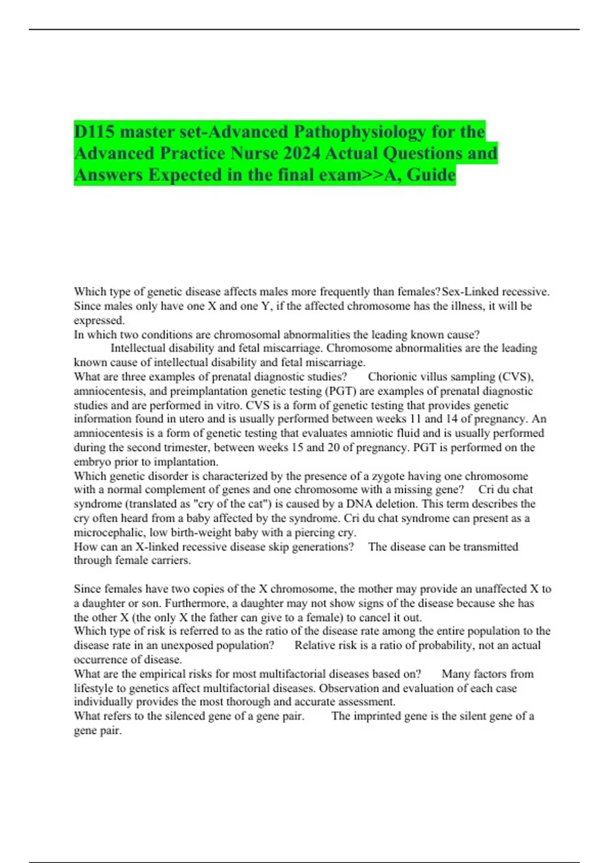 D115 master set-Advanced Pathophysiology for the Advanced Practice ...