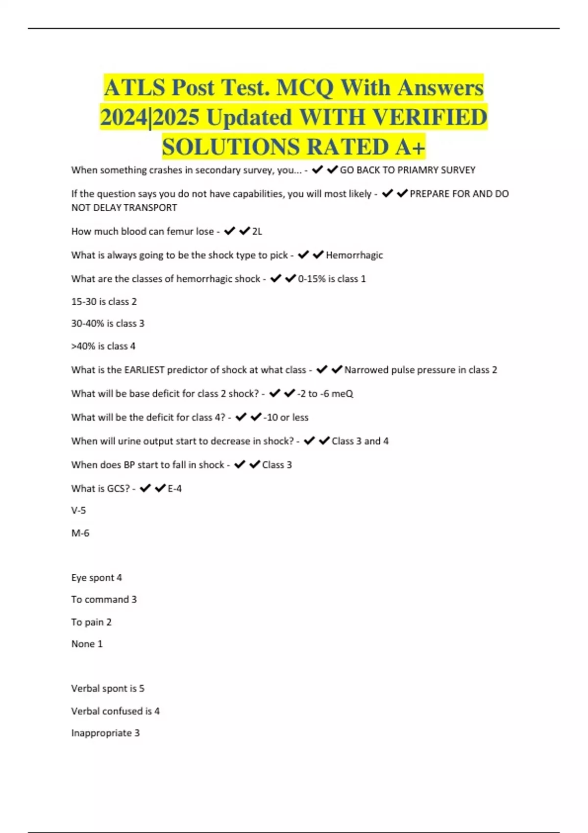 ATLS 2024 FULL Bundled Package Questions and Answers. 100% Verified A+ ...