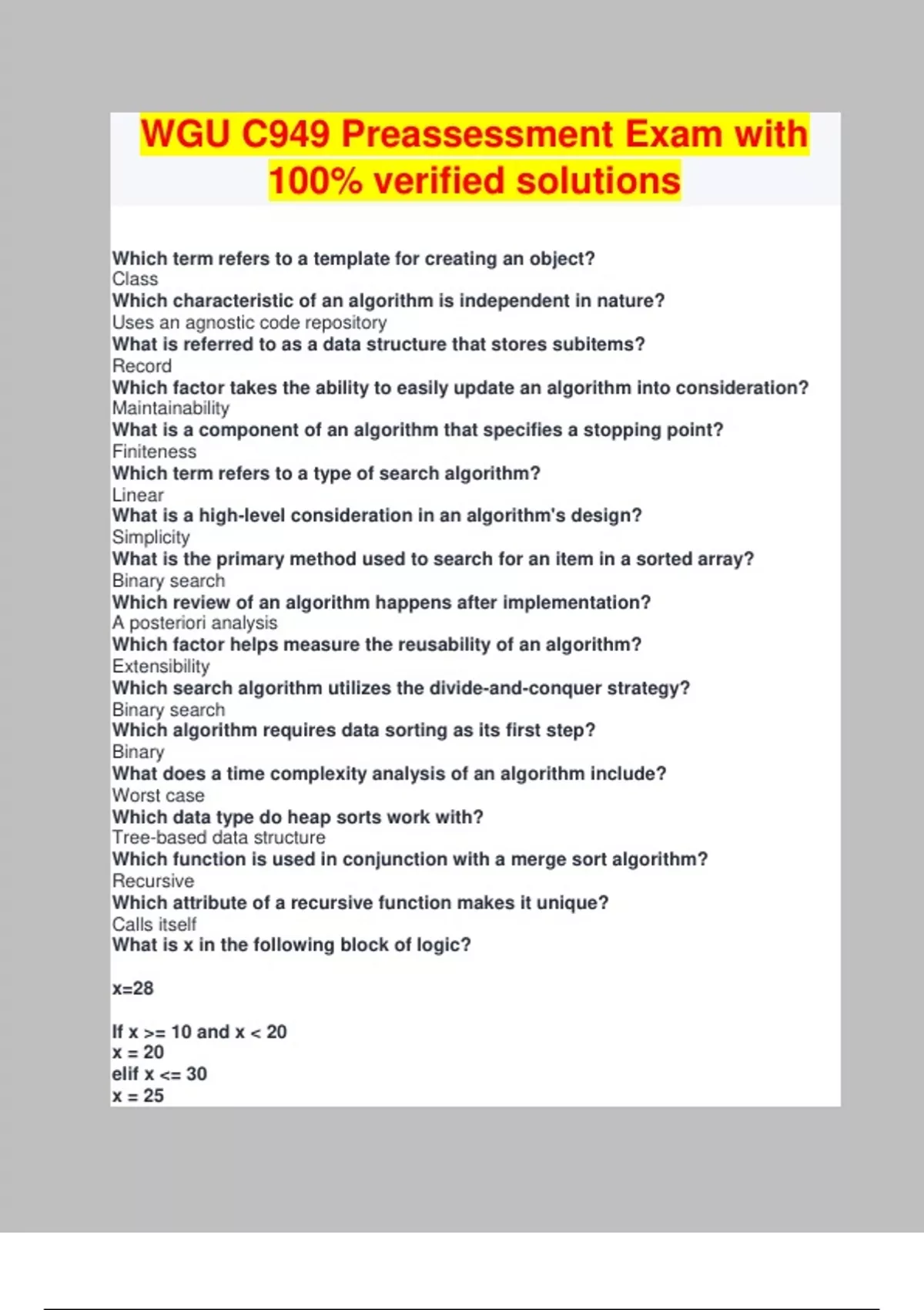 WGU C949 Preassessment Exam with 100% verified solutions - WGU C949 - Stuvia UK