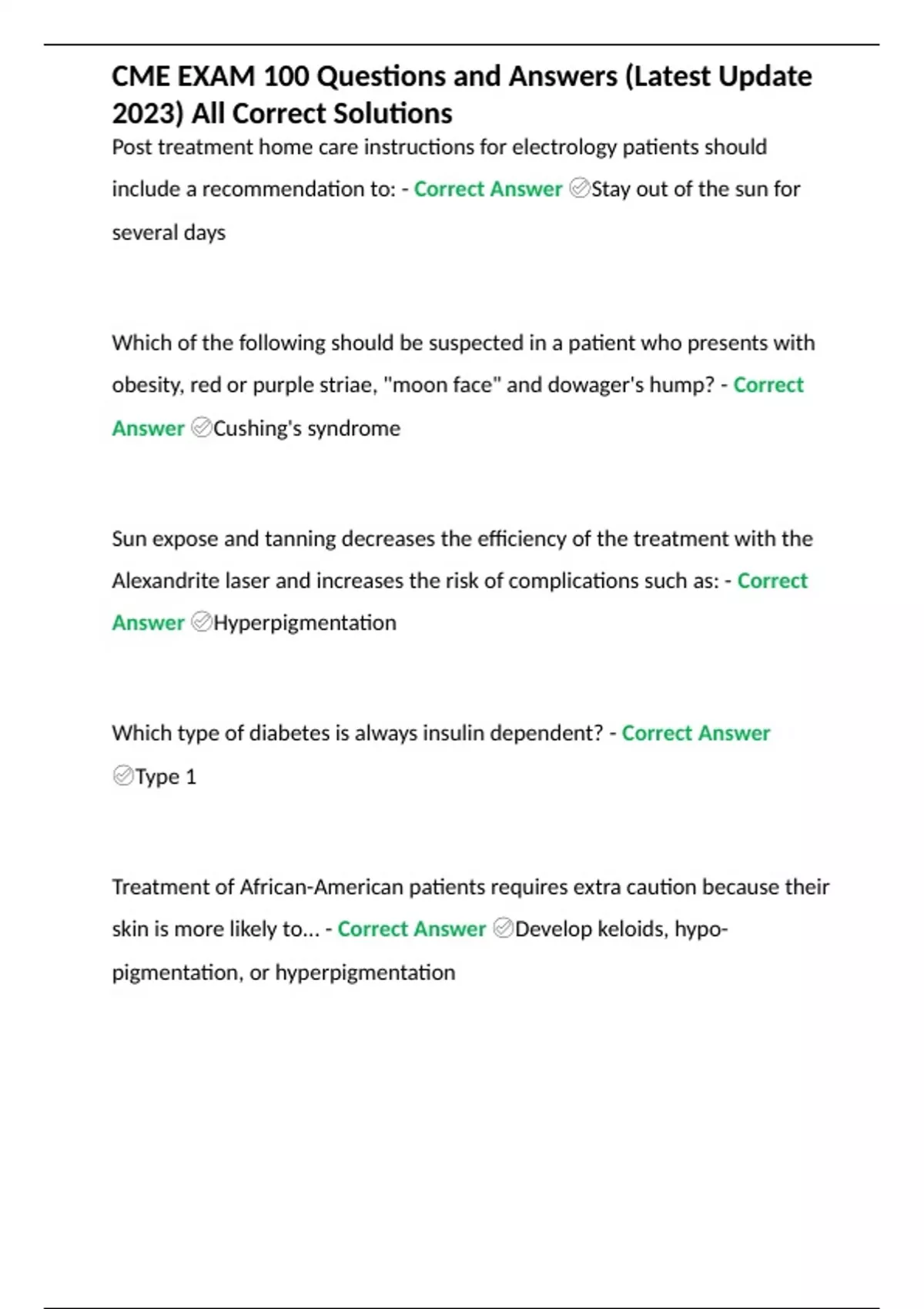 CME EXAM 100 Questions and Answers (Latest Update 2023) All Correct ...