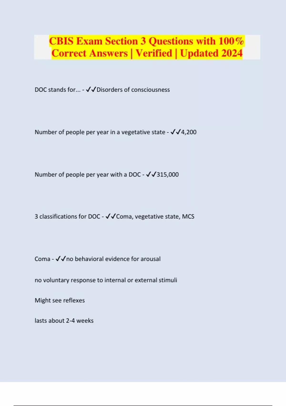 CBIS Exam Section 3 Questions with 100% Correct Answers | Verified | Updated 2024 - CBIS - Stuvia US