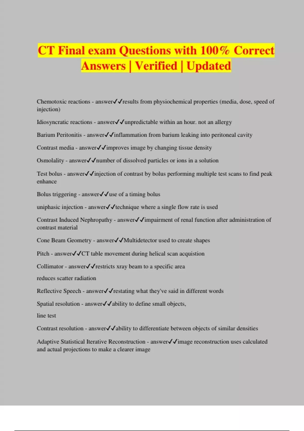 CT Final exam Questions with 100% Correct Answers | Verified | Updated ...