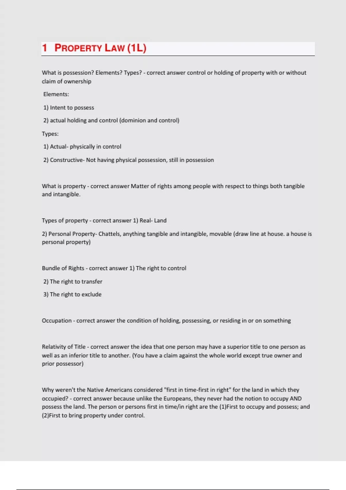 1 PROPERTY LAW (1L) exam question and answer latest update 2024 ...