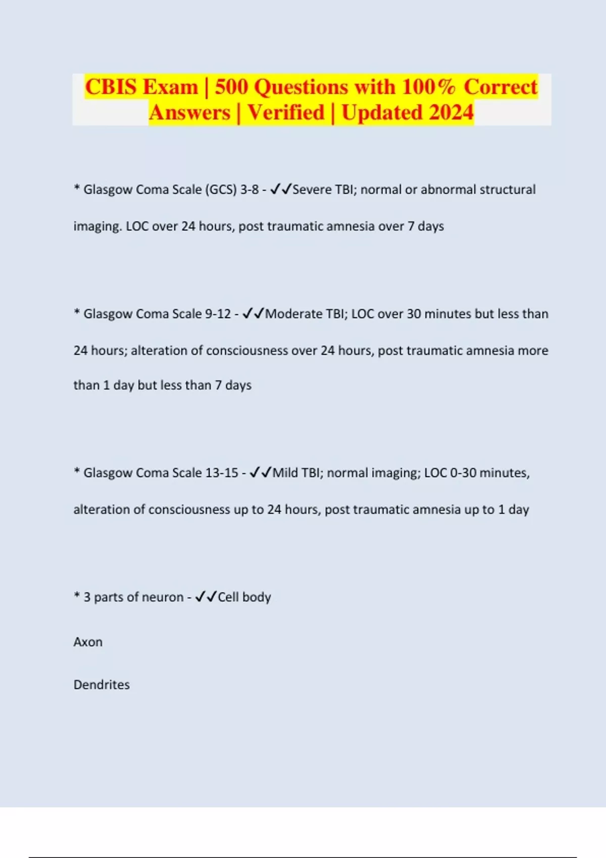 CBIS Exam | 500 Questions with 100% Correct Answers | Verified | Updated 2024 - CBIS - Stuvia US