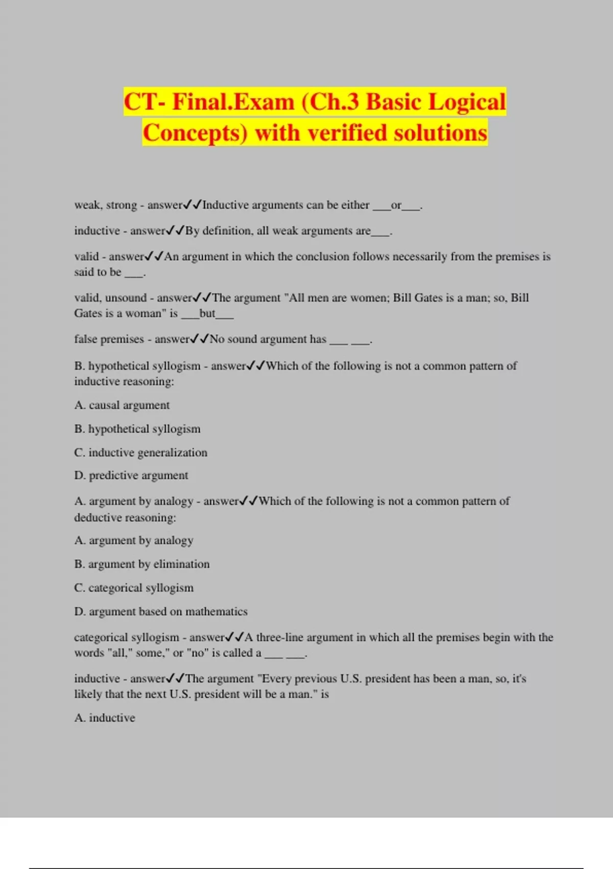 CT- Final.Exam (Ch.3 Basic Logical Concepts) with verified solutions ...