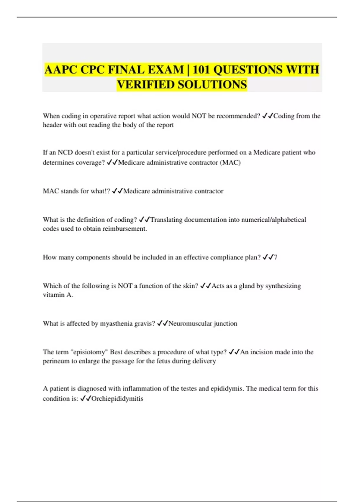 Package deal:::AAPC CPC Exams Compilation With Verified Solutions 2025 ...