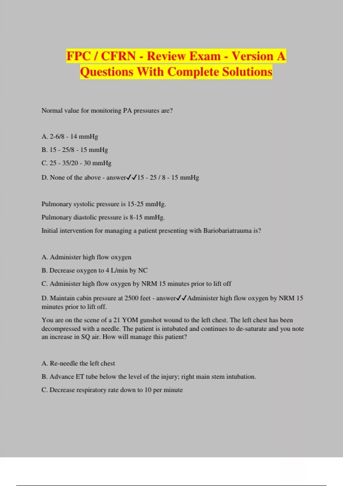 Fpc Cfrn Review Exam Version A Questions With Complete Solutions Fpc Cfrn Stuvia Us