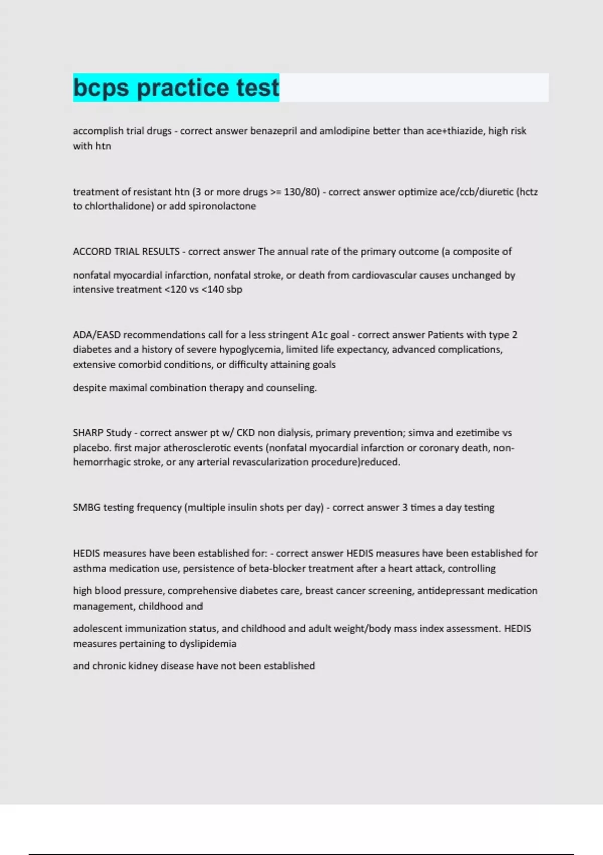 bcps practice test exam question and answer latest update - BCPS ...