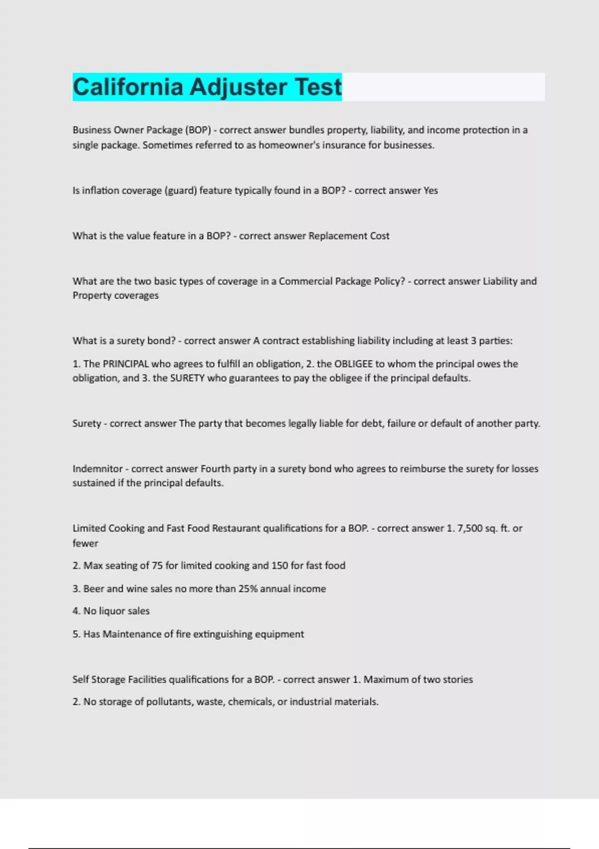 California Adjuster Test exam question and answer latest update ...