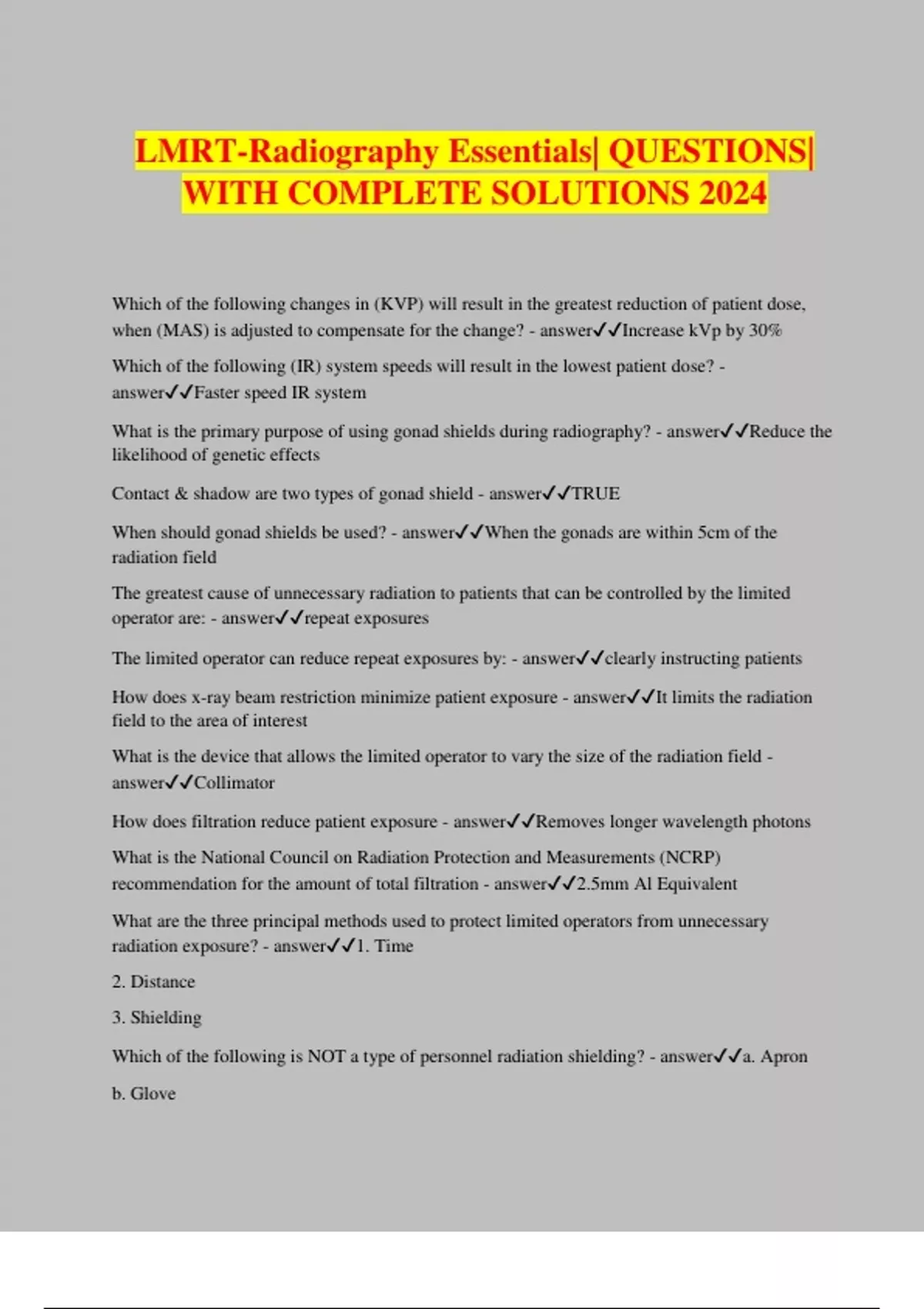 LMRT-Radiography Essentials| QUESTIONS| WITH COMPLETE SOLUTIONS 2024 ...