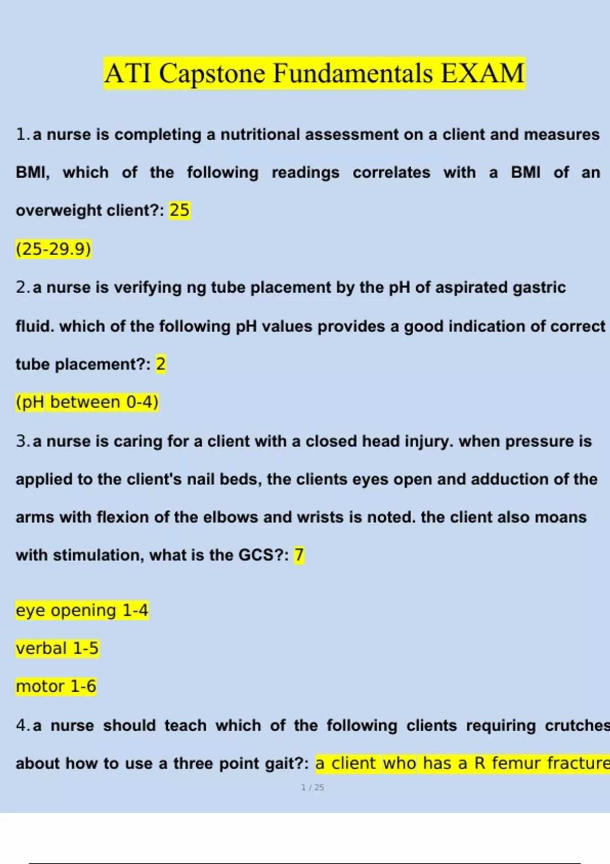ATI Capstone Fundamentals Exam | Questions with 100% Correct Answers ...
