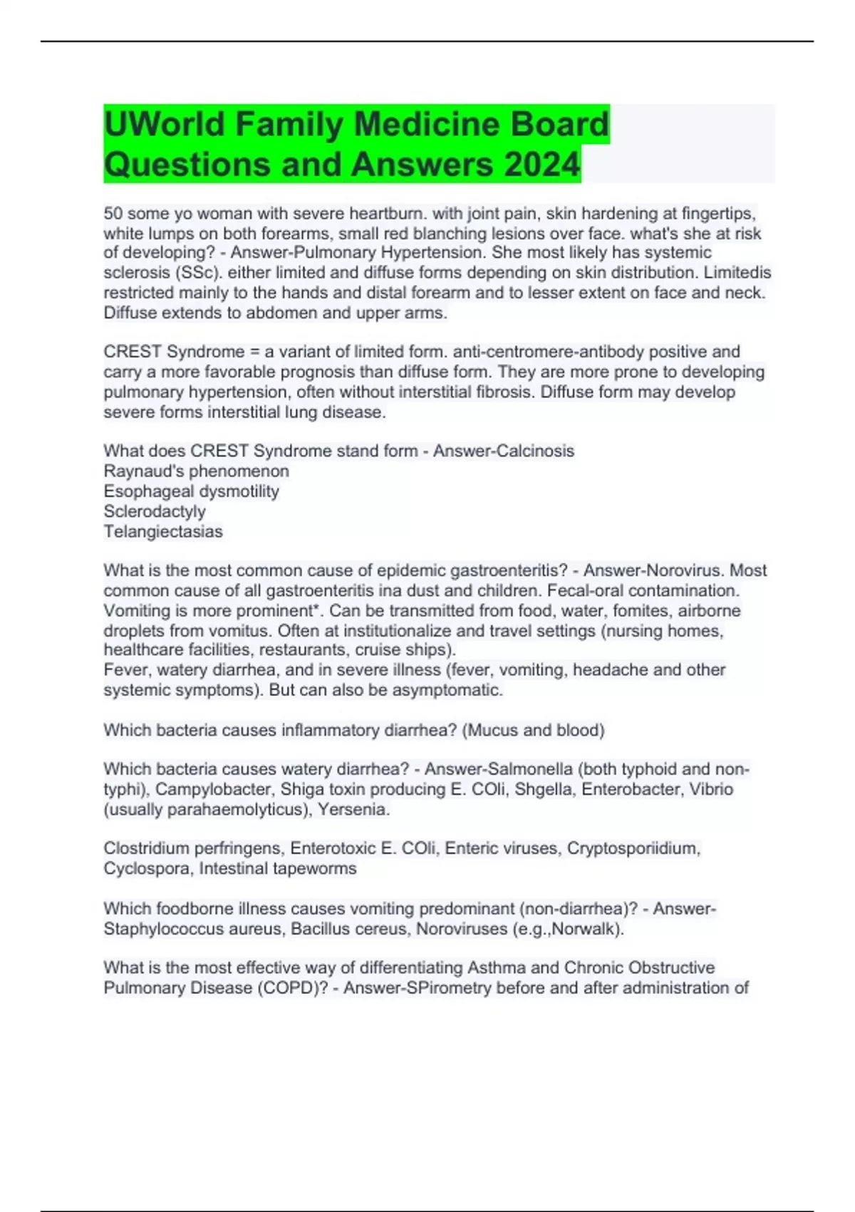 UWorld Family Medicine Board Questions and Answers 2024 - UWorld Family ...