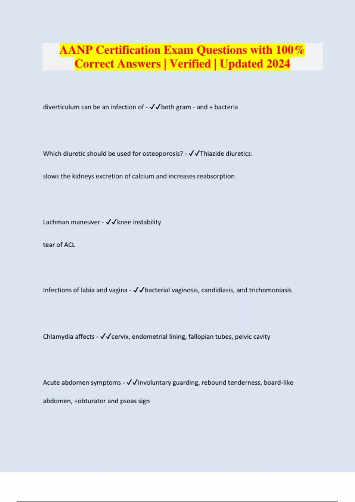 AANP Board Exam Questions with 100% Correct Answers | Verified ...