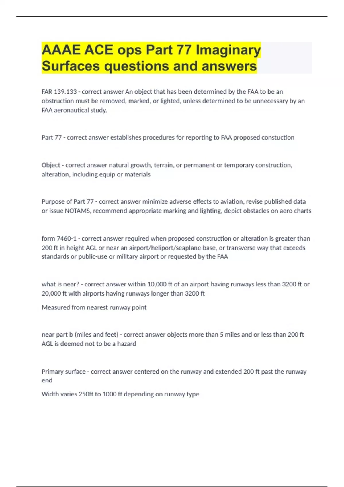 AAAE ACE ops Part 77 Imaginary Surfaces questions and answers - AAAE ...