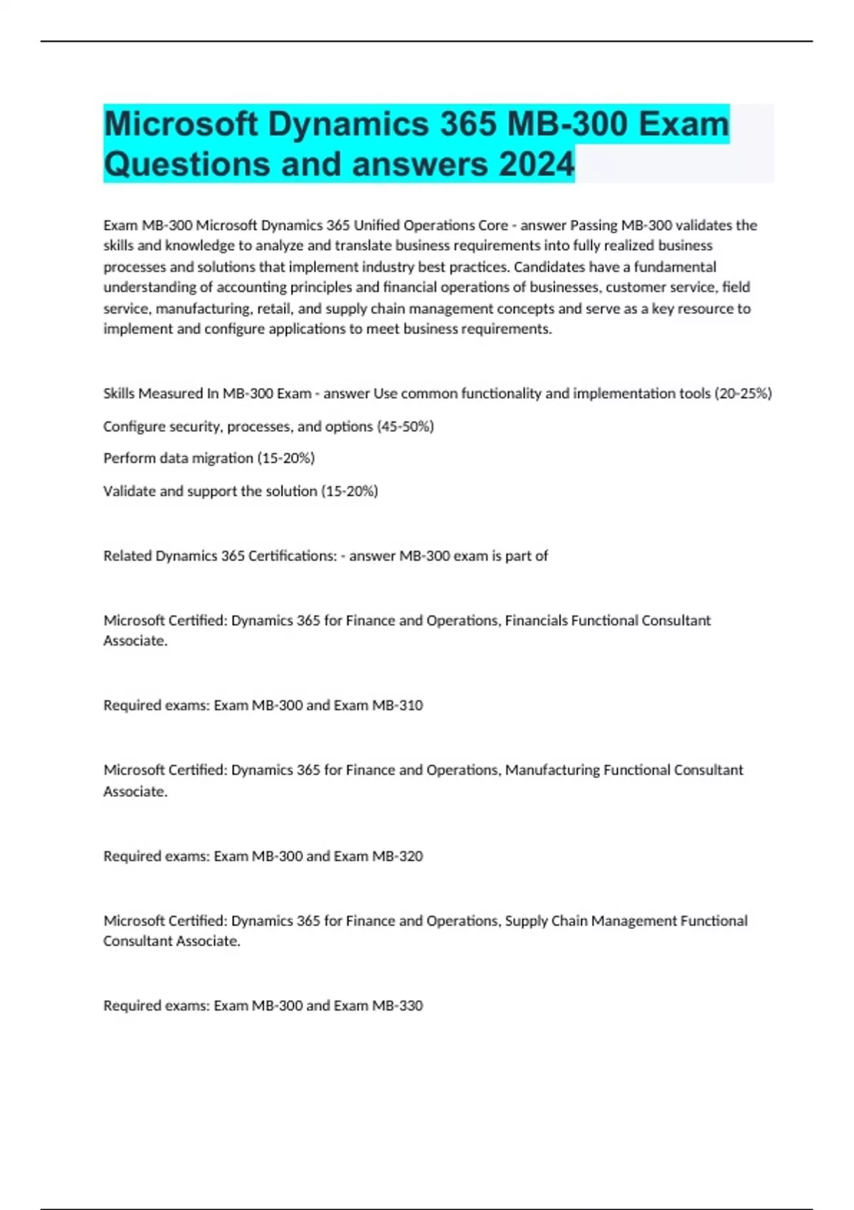 Microsoft Dynamics 365 MB-300 Exam Questions and answers 2024 - Microsoft Dynamics 365 MB-300 ...