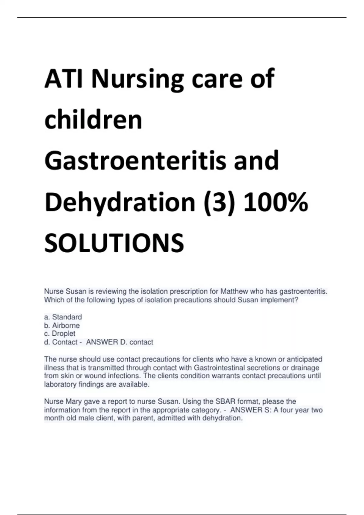 ATI Nursing care of children Gastroenteritis and Dehydration (3) 100% ...