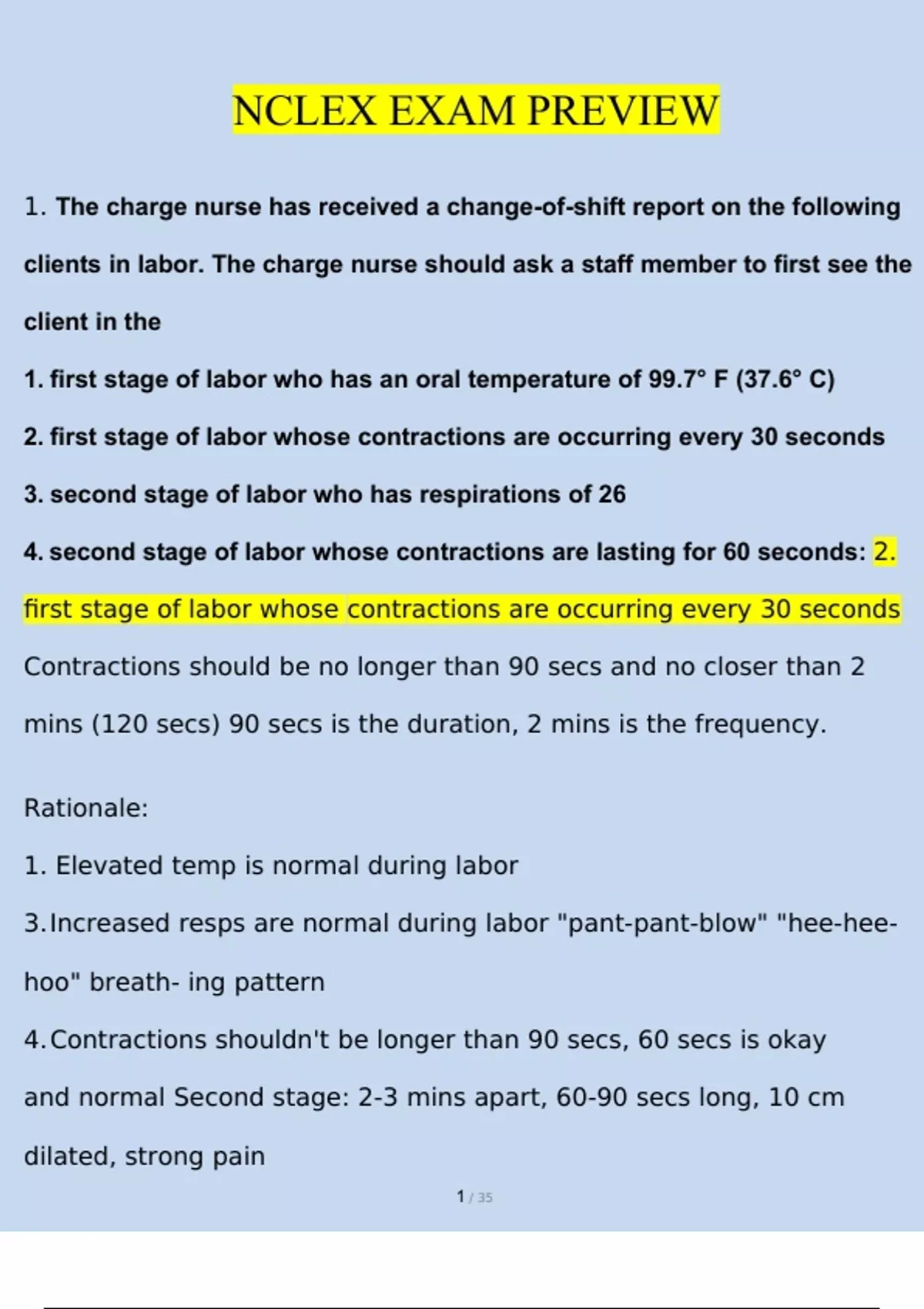 NCLEX ACTUAL EXAM PREVIEW | Questions with 100% Correct Answers ...