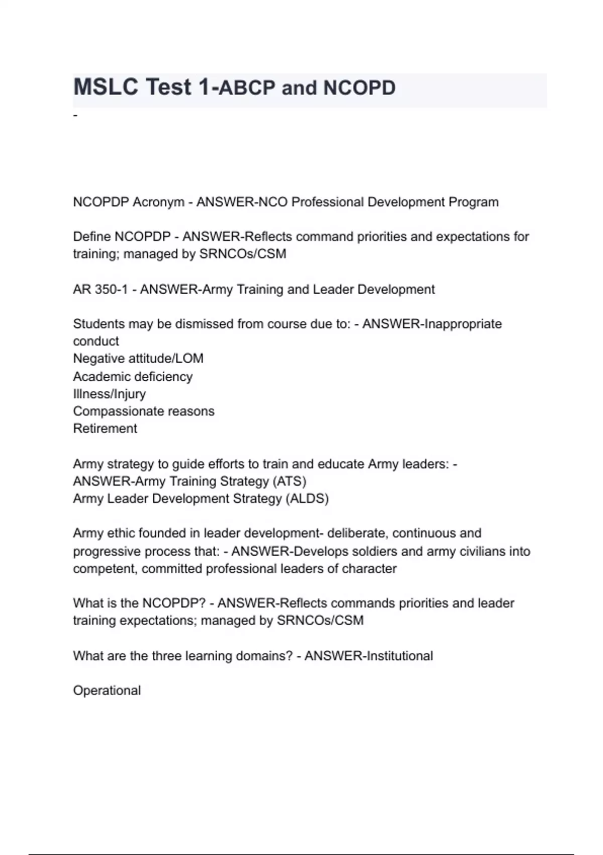 MSLC Test 1-ABCP and NCOPD QUESTIONS AND ANSWERS - MSLC Tst 1-ABCP and ...