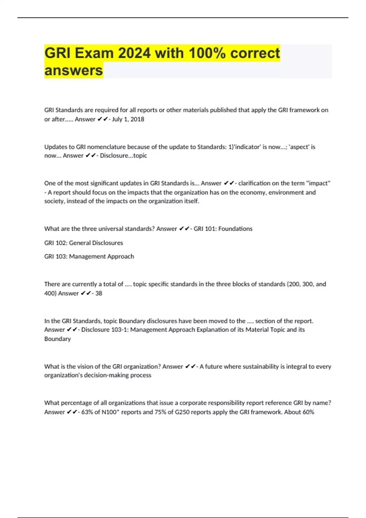 GRI Exam 2024 with 100% correct answers - GRI - Stuvia US