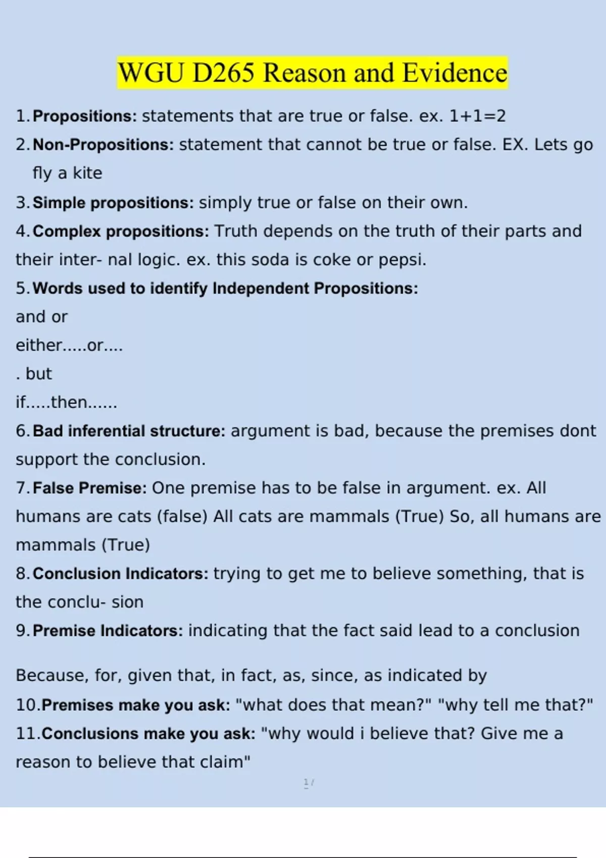 WGU D265 Reason and Evidence Exam | Questions with 100% Correct Answers ...