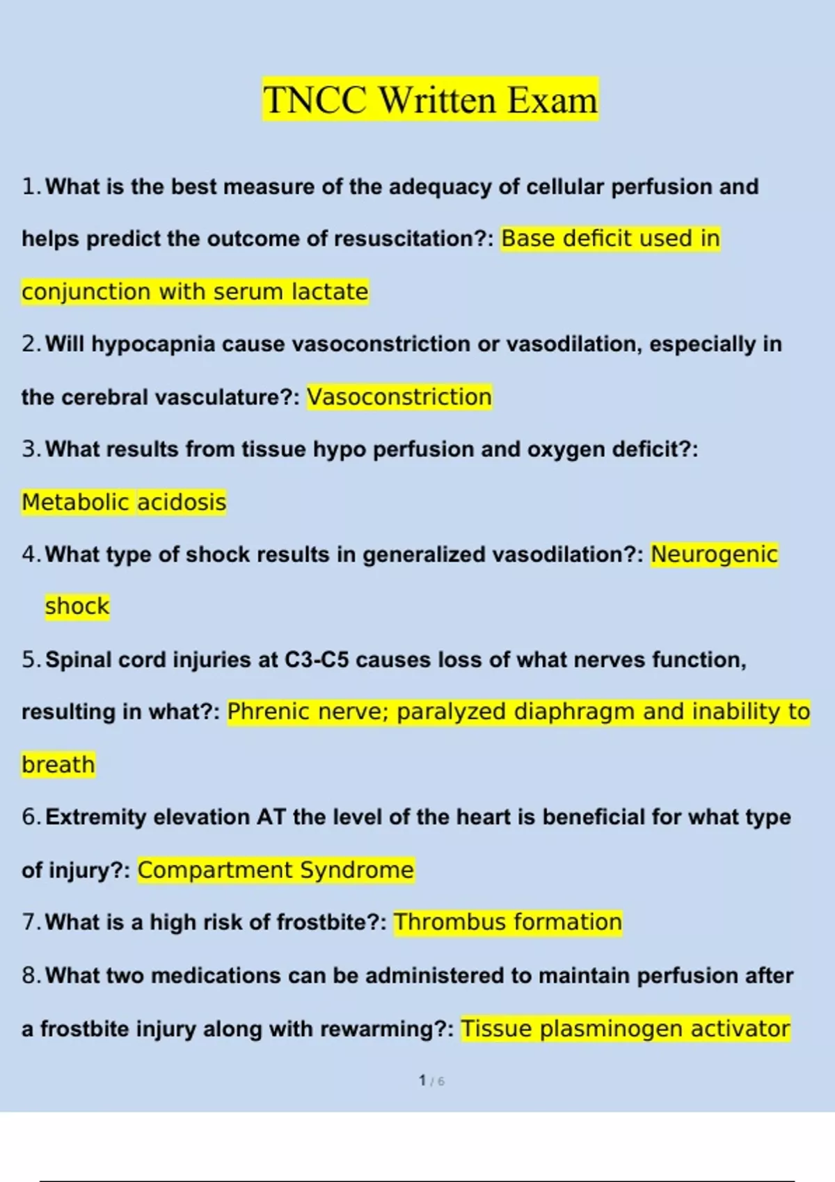 TNCC Written Exam 2024 Questions and Answers - TNCC - Stuvia US
