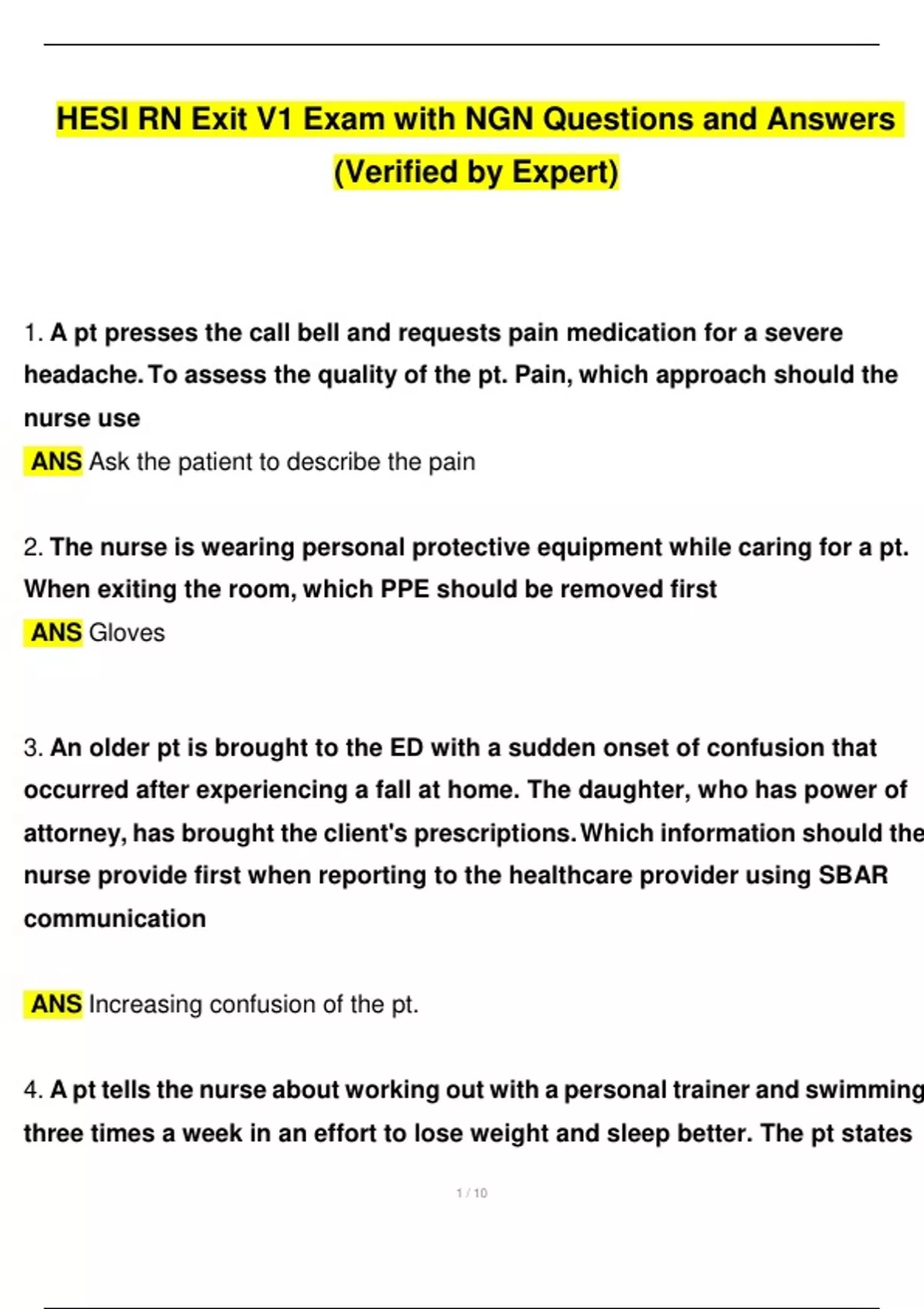 2024 HESI EXIT RN EXAM Version 1 (V1) – Next Gen (NGN) Questions and ...