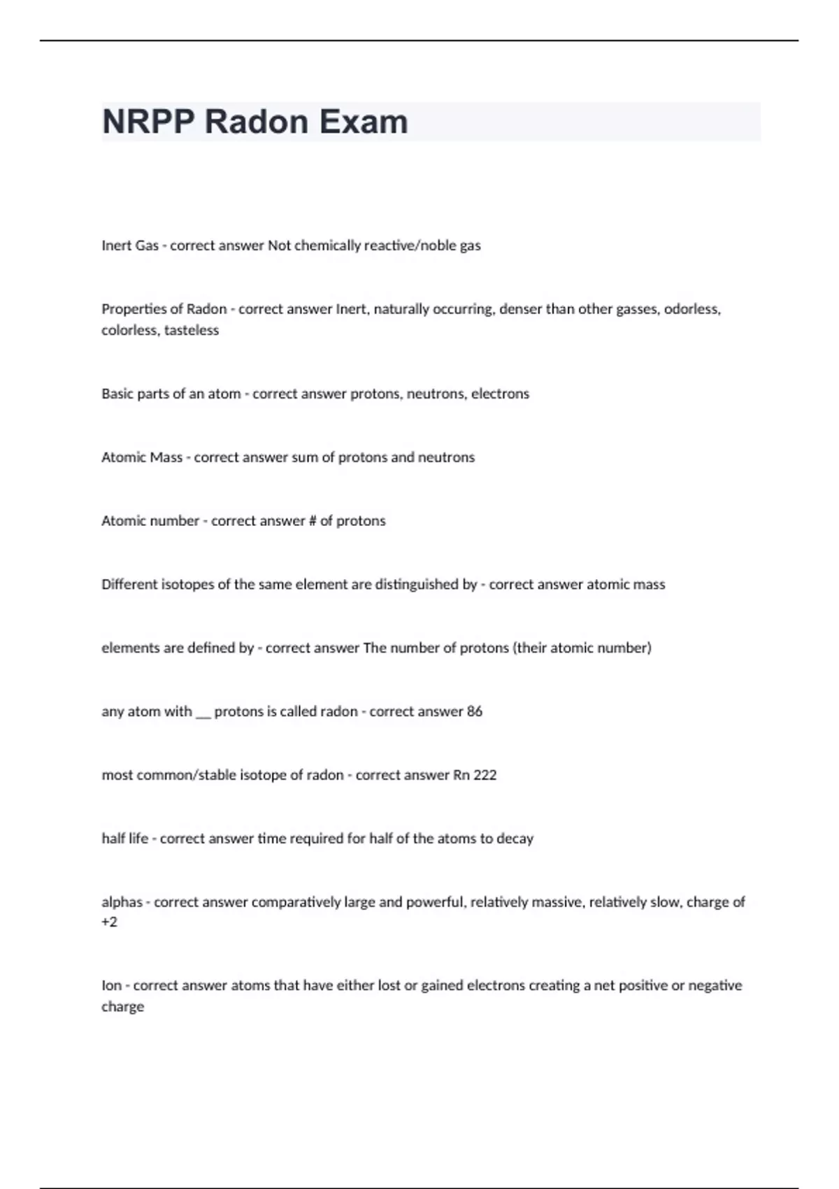 NRPP Radon Exam Question and answers correctly solved 2023/2024 ...