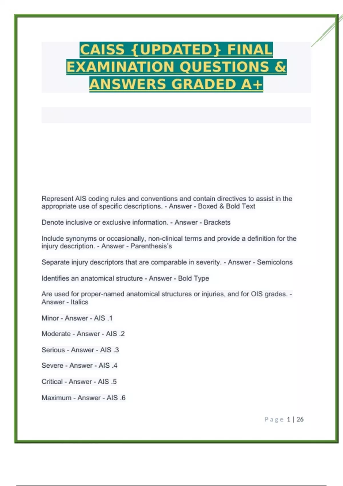 CAISS {UPDATED} FINAL EXAMINATION QUESTIONS & ANSWERS GRADED A+ - CAISS ...
