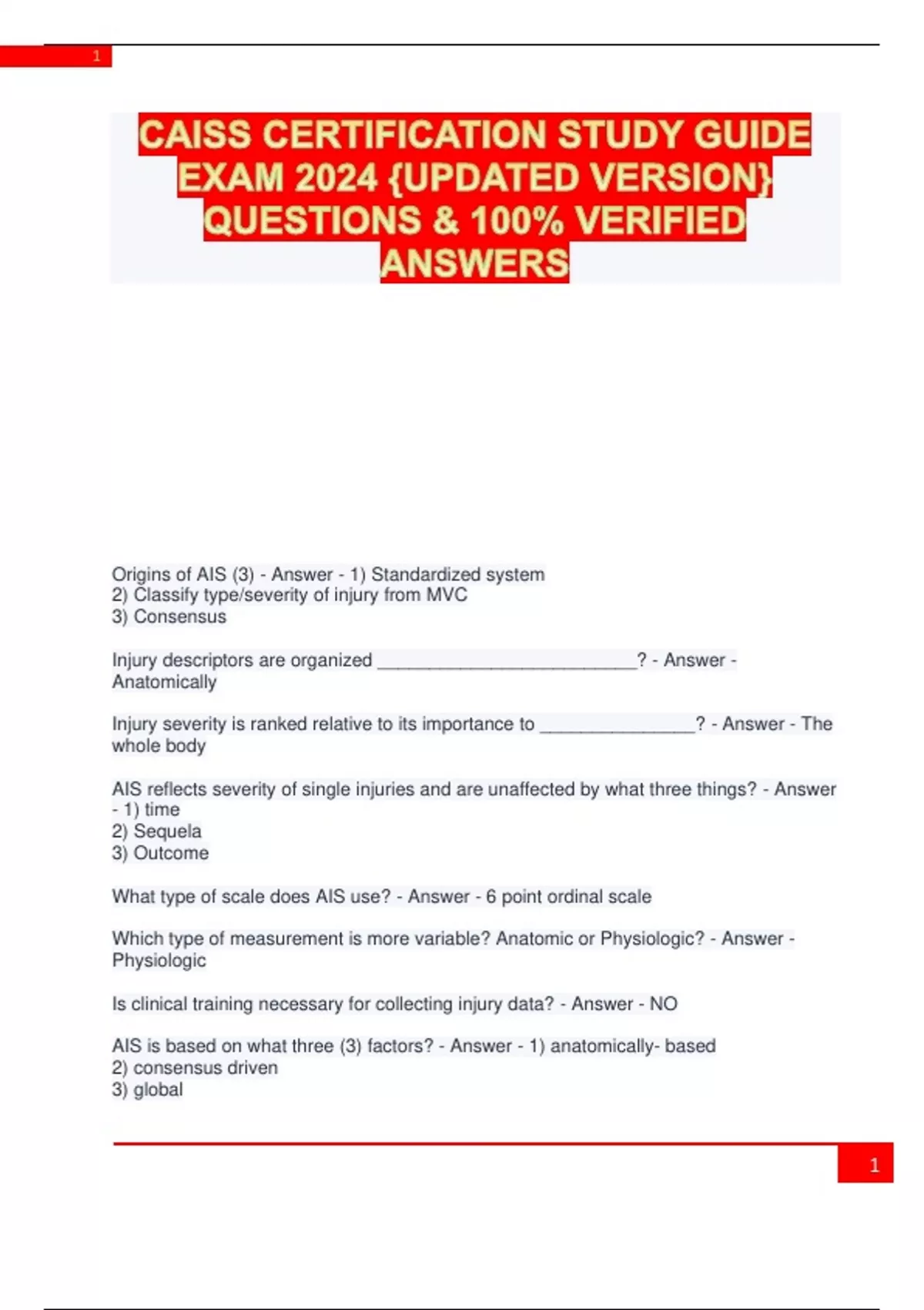 CAISS CERTIFICATION STUDY GUIDE EXAM 2024 {UPDATED VERSION} QUESTIONS ...