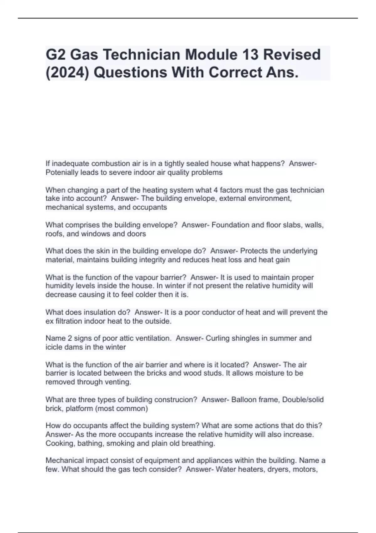 G2 Gas Technician Module 13 Revised (2024) Questions With Correct Ans ...