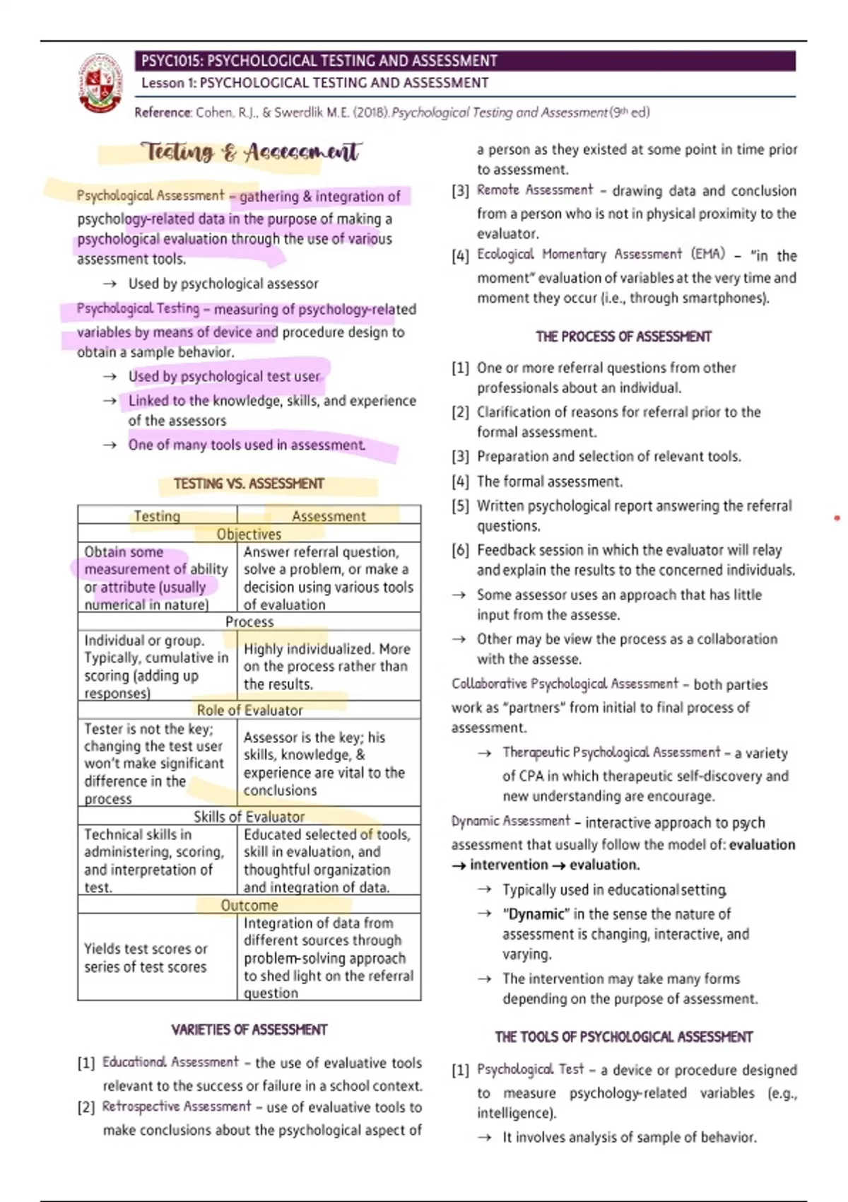 Psychological Assessment - Psychological Testing and Assessment - PSYCH ...
