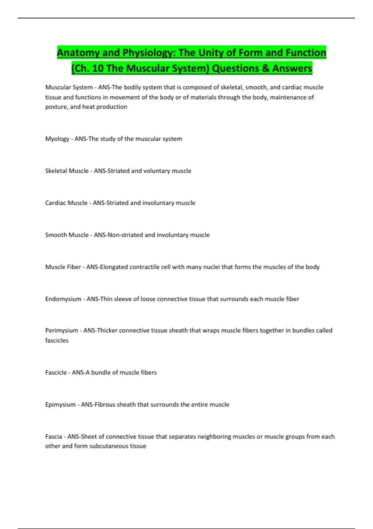 Anatomy and Physiology: The Unity of Form and Function (Ch. 10 The ...
