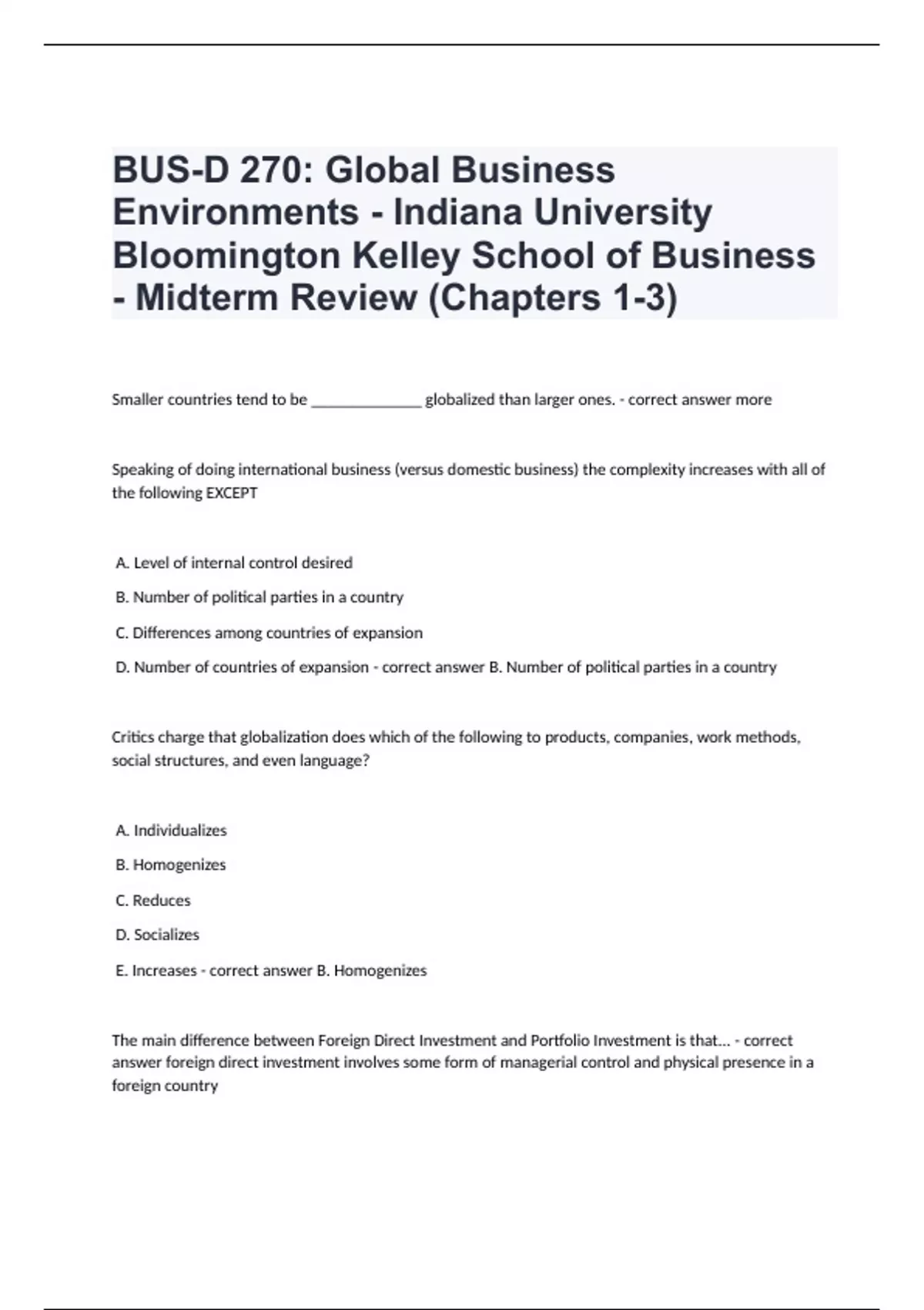 BUS-D 270: Global Business Environments - Indiana University ...