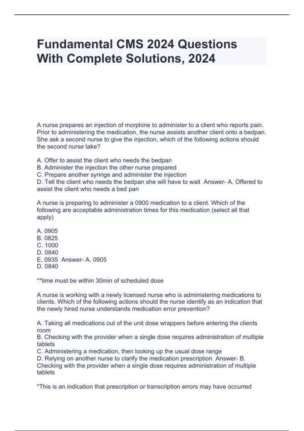 Fundamental CMS 2024 Questions With Complete Solutions, 2024 - CMS ...