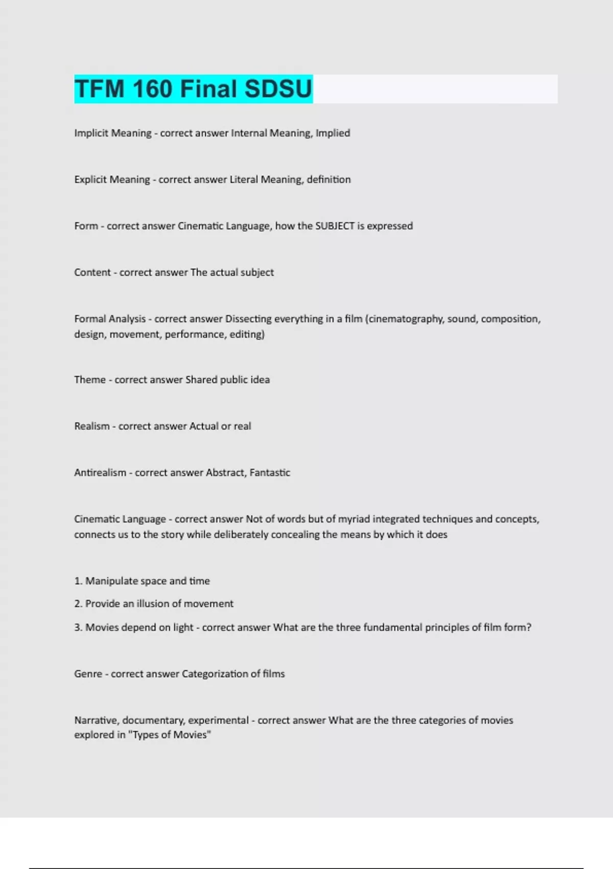 TFM 160 Final SDSU exam question and answer latest update - SDSU TFM ...