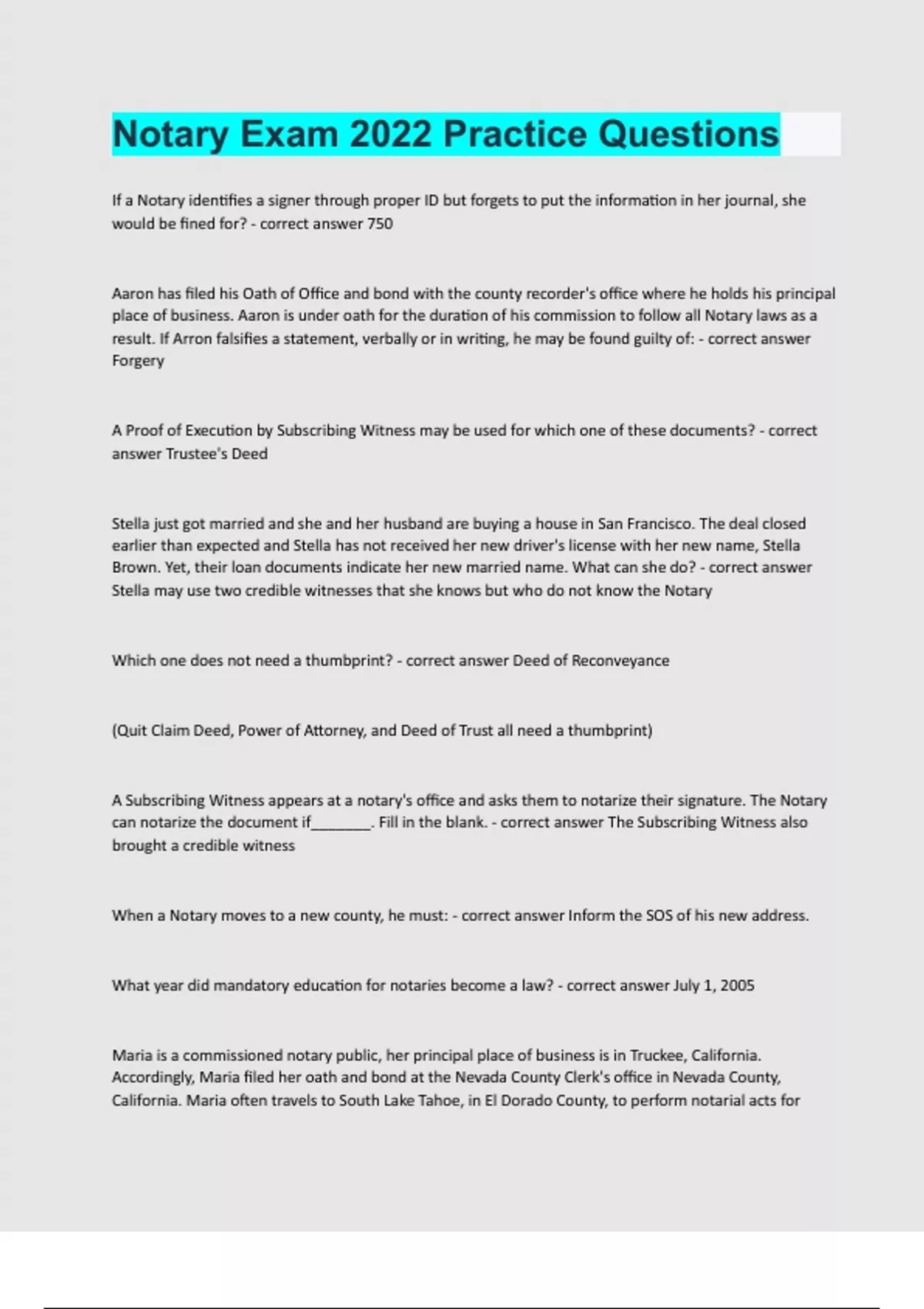 Notary Exam 2022 Practice exam question and answer latest update ...