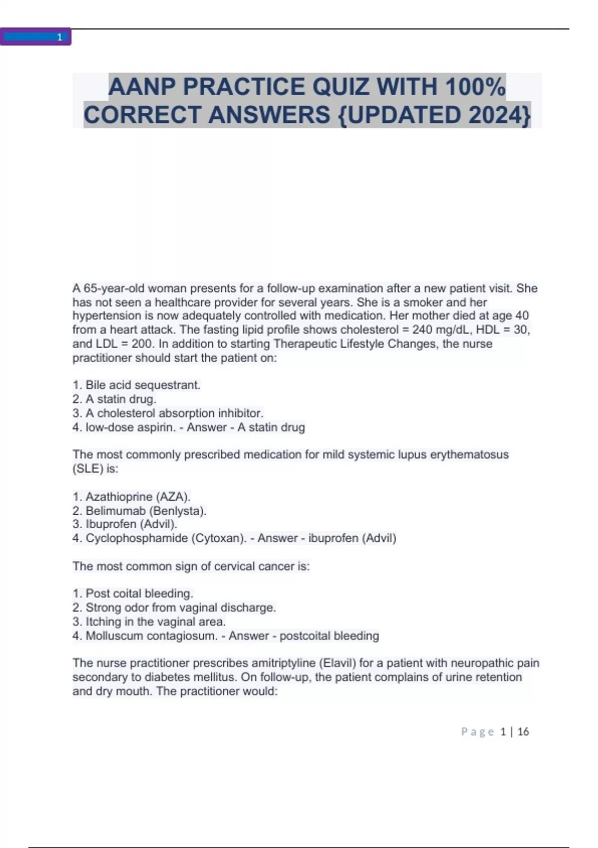 AANP PRACTICE QUIZ WITH 100% CORRECT ANSWERS {UPDATED 2024} - AANP ...